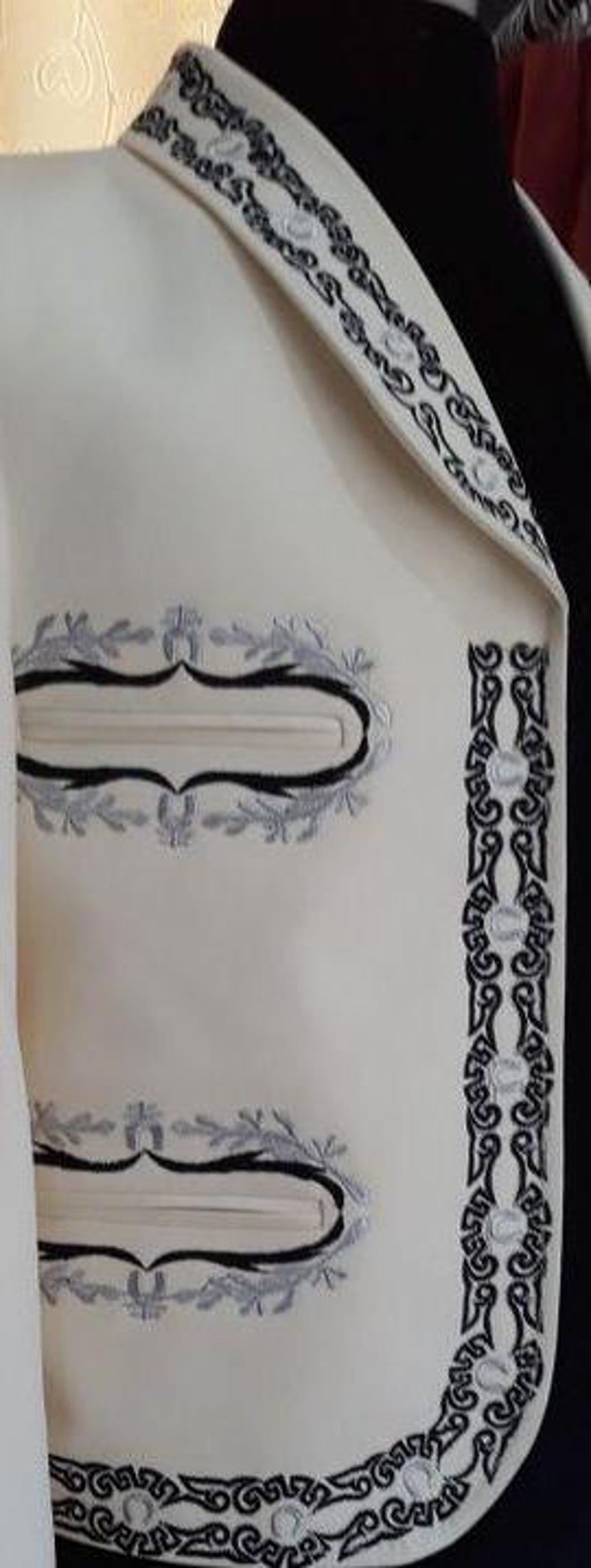 Men's Ivory Mariachi Bespoke Jacket Black Embroidered Charro Jacket ...