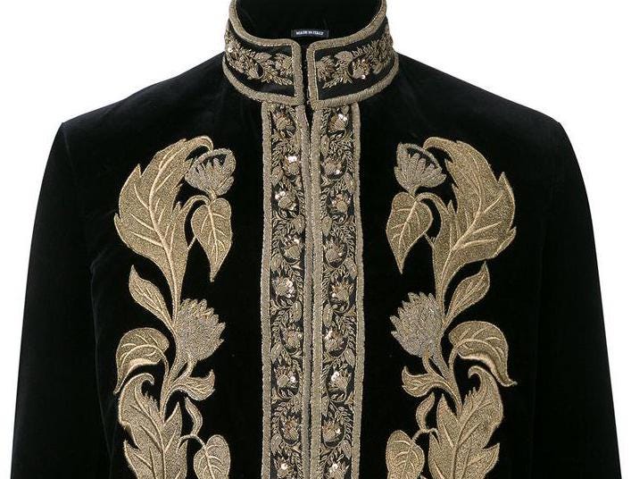 Bespoke Men Jacket Black Cotton Floral Gold Embroidered Bead ...