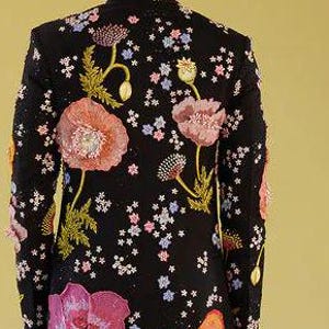 CUSTOMIZED Men Long Coat Black Velvet Floral Embroidered Beads ...