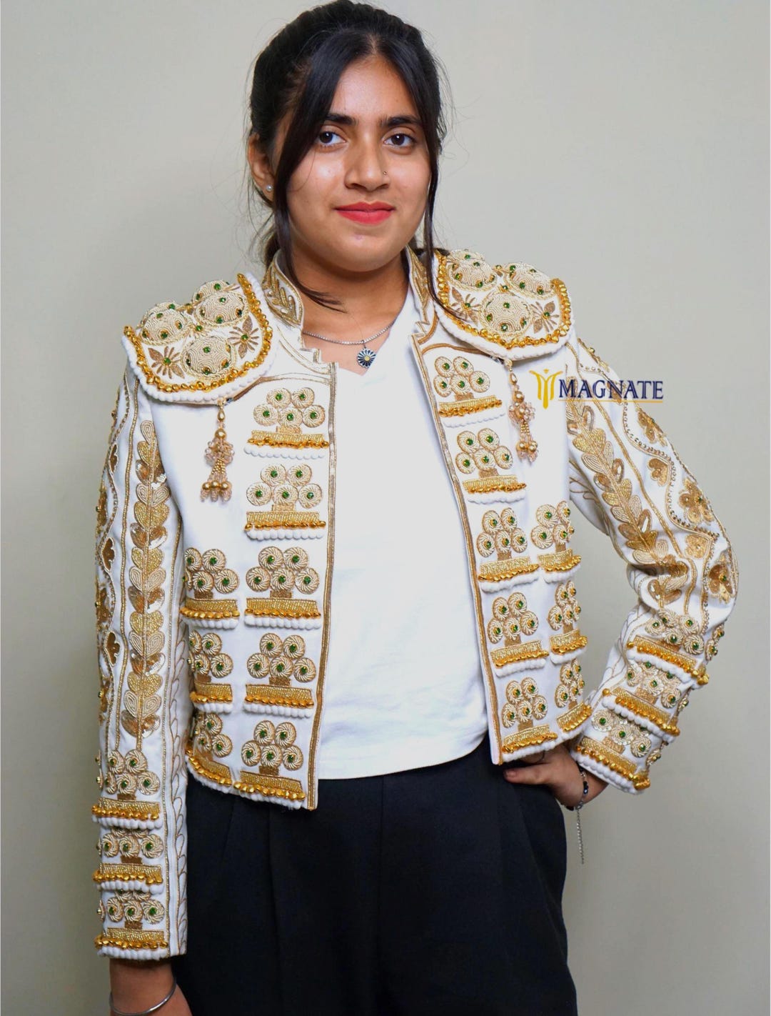 Women's Ivory Customized Handmade Gold Embroidered Matador Bolero ...