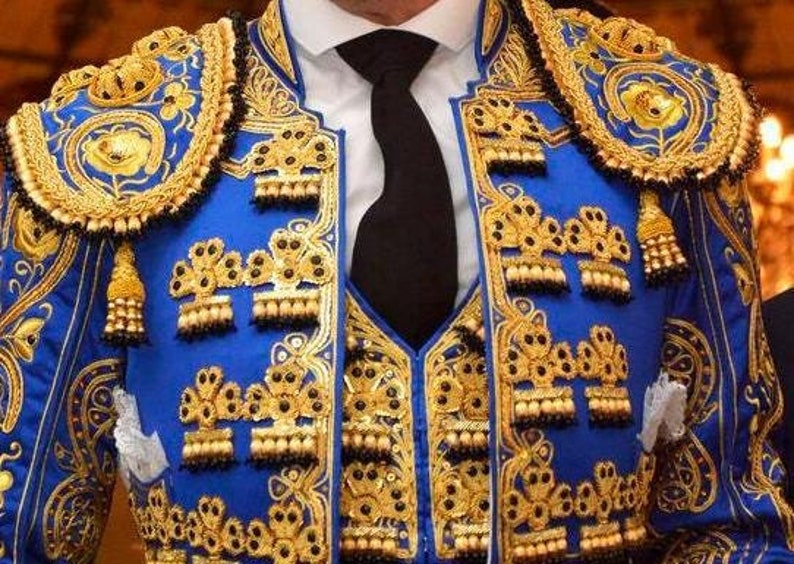 Men's Blue Matador Suit: Golden Embroidered Spanish Bullfighting Outfit ...