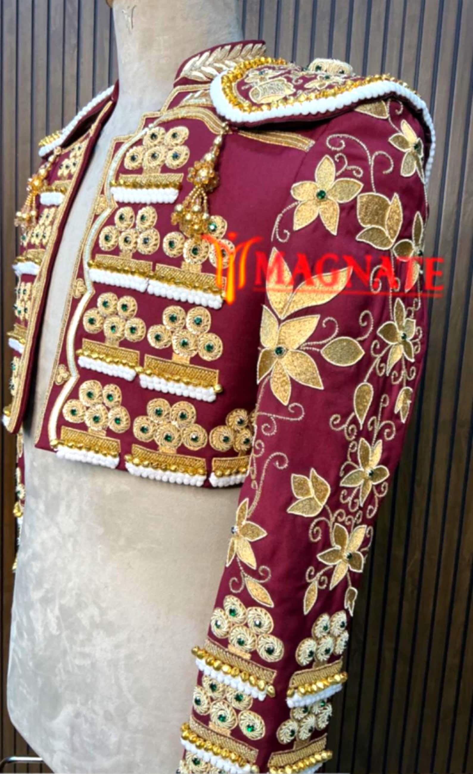 Men Customize Red 3PC Matador Suit Gold Embroidered Spanish Bull ...