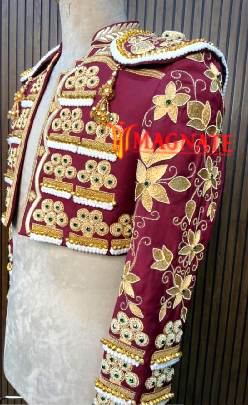 Men Customize Red 3PC Matador Suit Gold Embroidered Spanish Bull ...