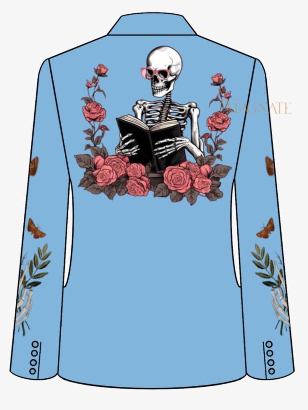 Men Blue Customize 2 Piece Suits Skeleton Embroidered Western Wedding ...