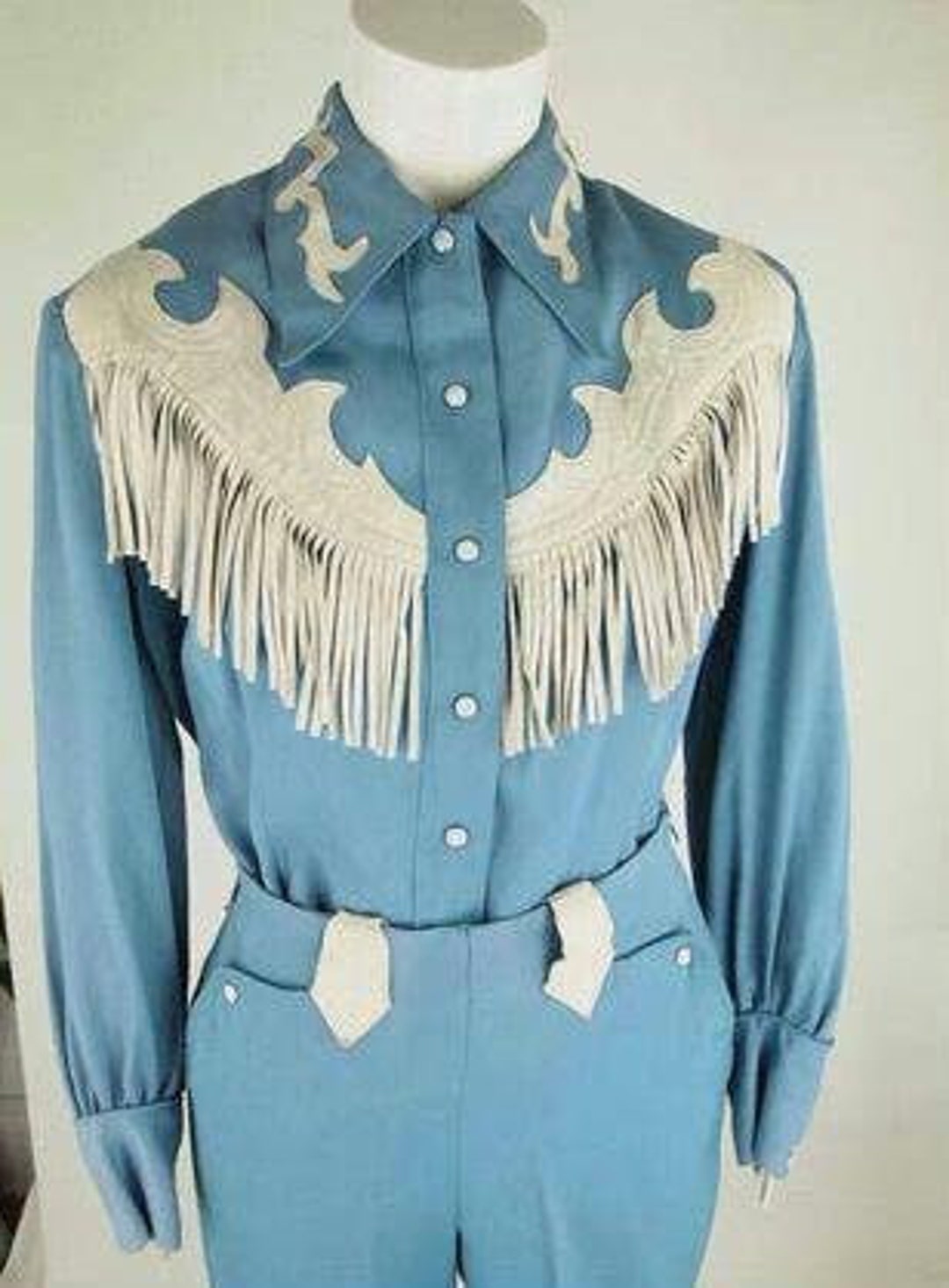 Men's Customized Blue 2pc Suits Embroidered Fringed Country Western ...