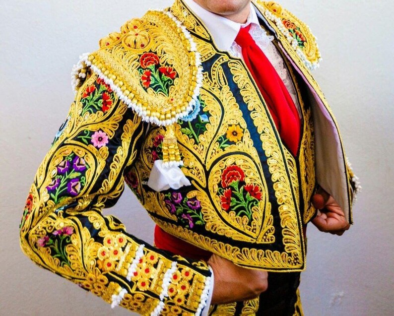 Men's Blue Matador 3pc Suit Golden Embroidered Sequin Embellished ...