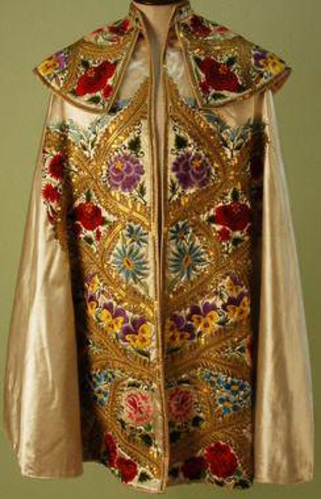 CUSTOM Men's Cape Satin Multicolored Floral Embroidered Collared ...