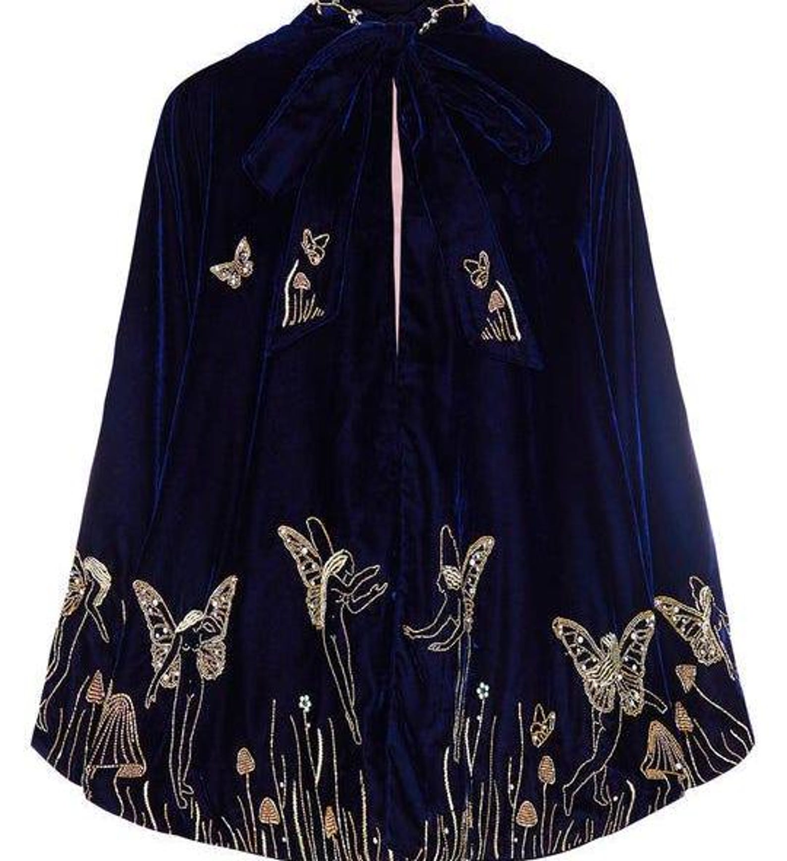 Customized Blue Velvet Golden Floral Embroidered Cape Wedding Attire ...