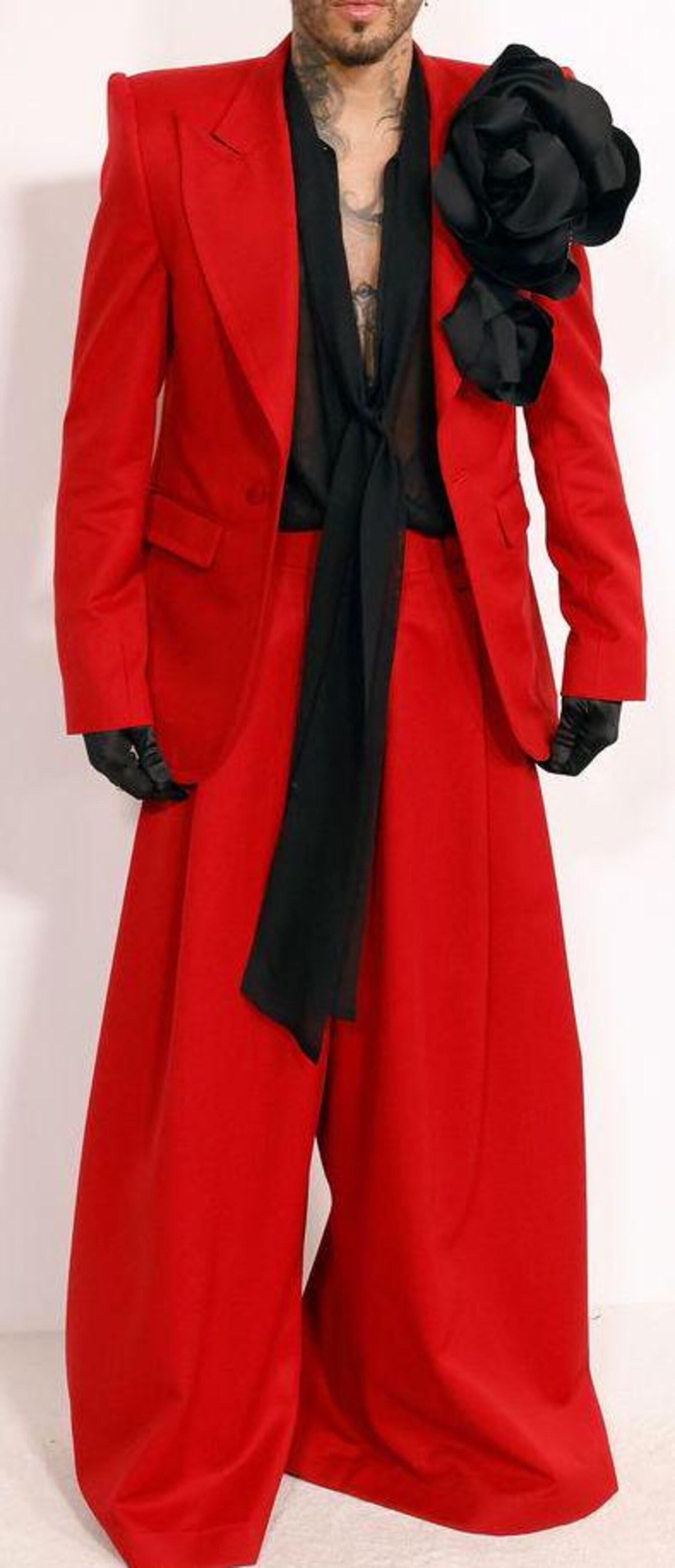 Men's Red Custom Suits Black Flower Dress Suits 2pc Red Wedding Groom's ...