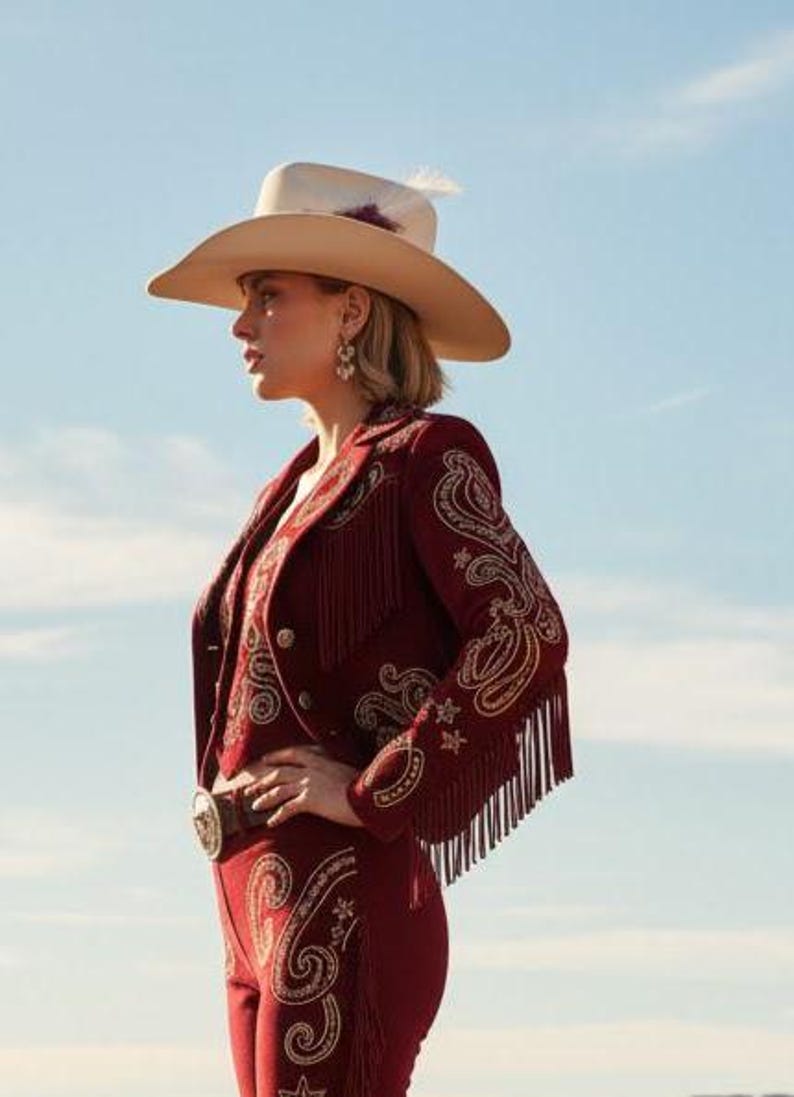 Women Wine 3 Piece Custom Country Western Floral Embroidered Fringed ...