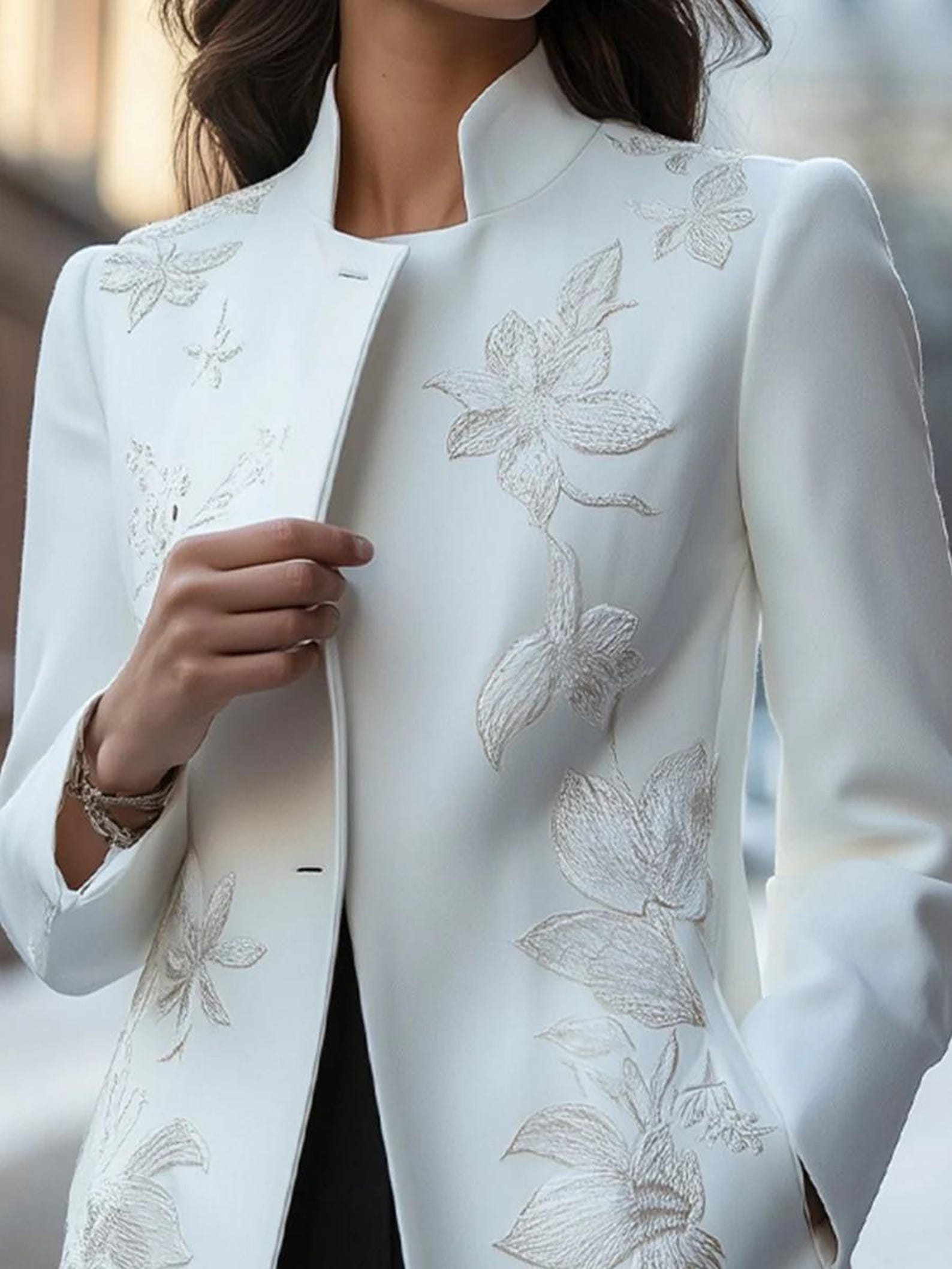 Women Tailored Ivory Trench Coat Floral Embroidered Wedding Attire for ...