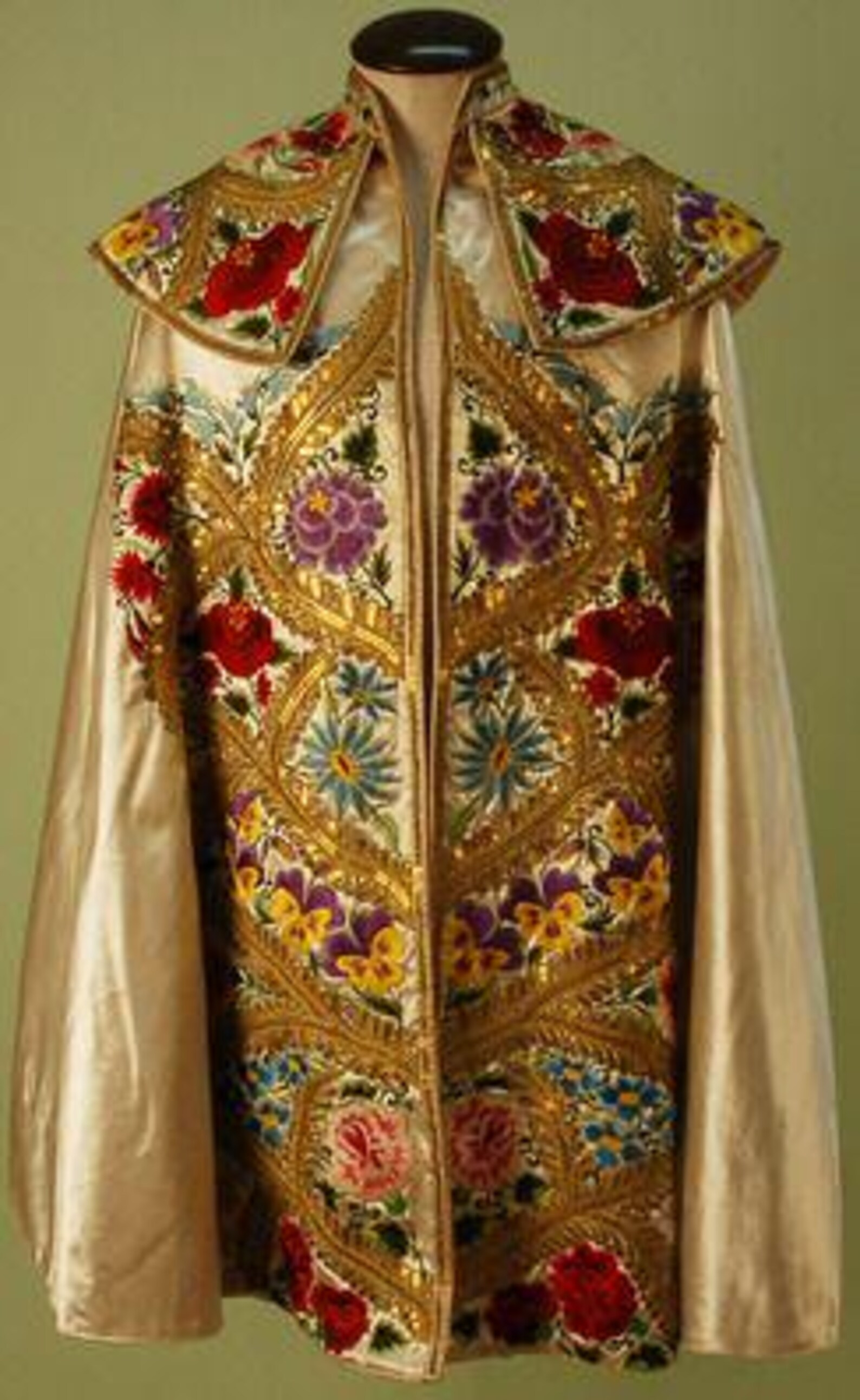 Men's Customized Gold Cape Satin Multicolored Floral Embroidered ...