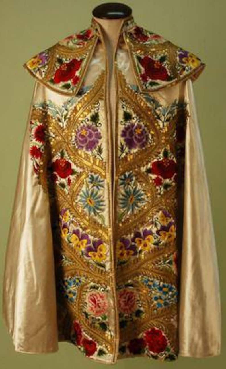Men's Customized Gold Cape Satin Multicolored Floral Embroidered ...