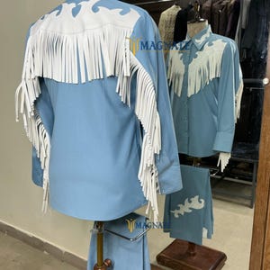 Men's Customized Blue 2pc Suits Embroidered Fringed Country Western ...