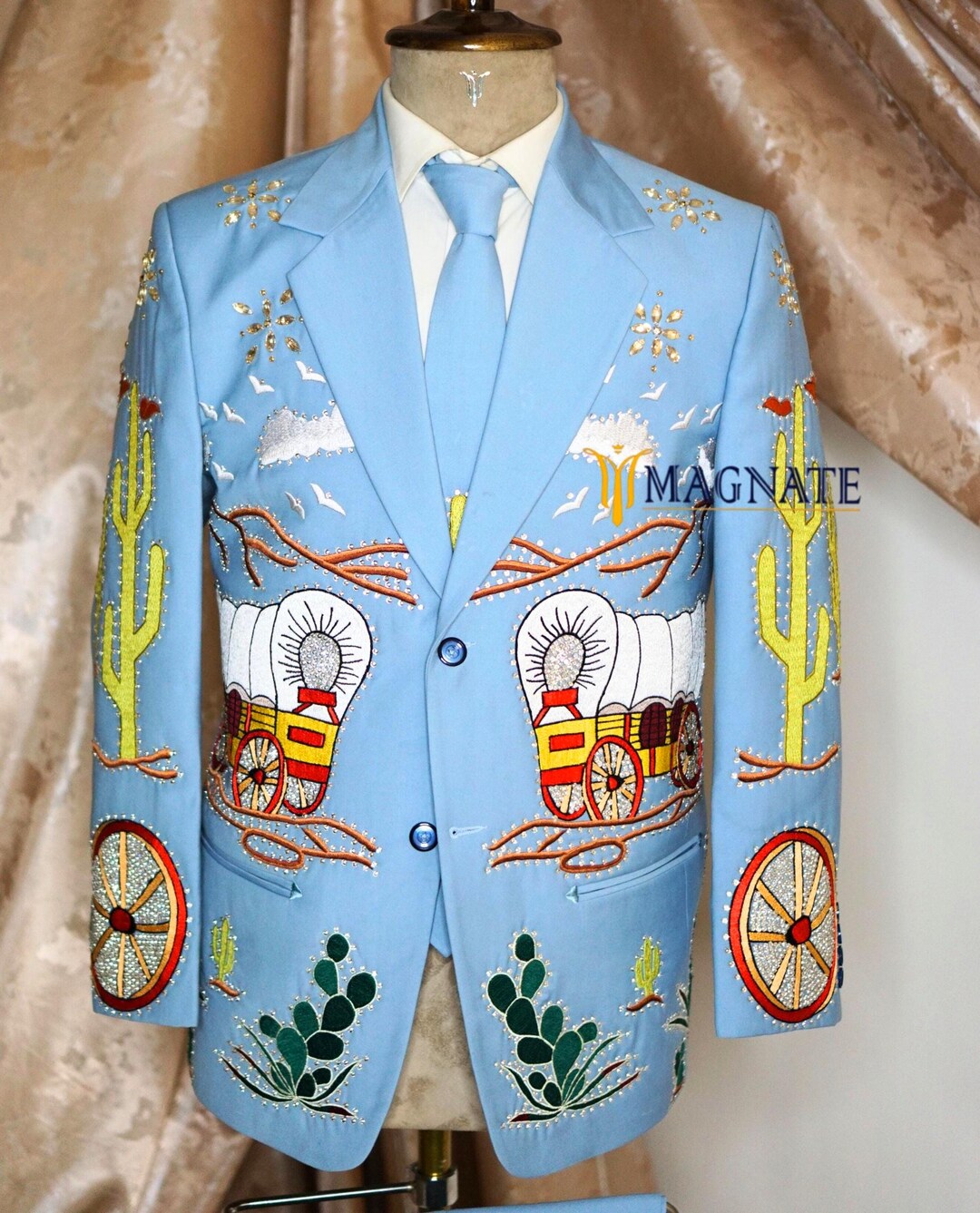 Men's Powder Blue Custom Made 2 Piece Country Western Pantsuit Train ...