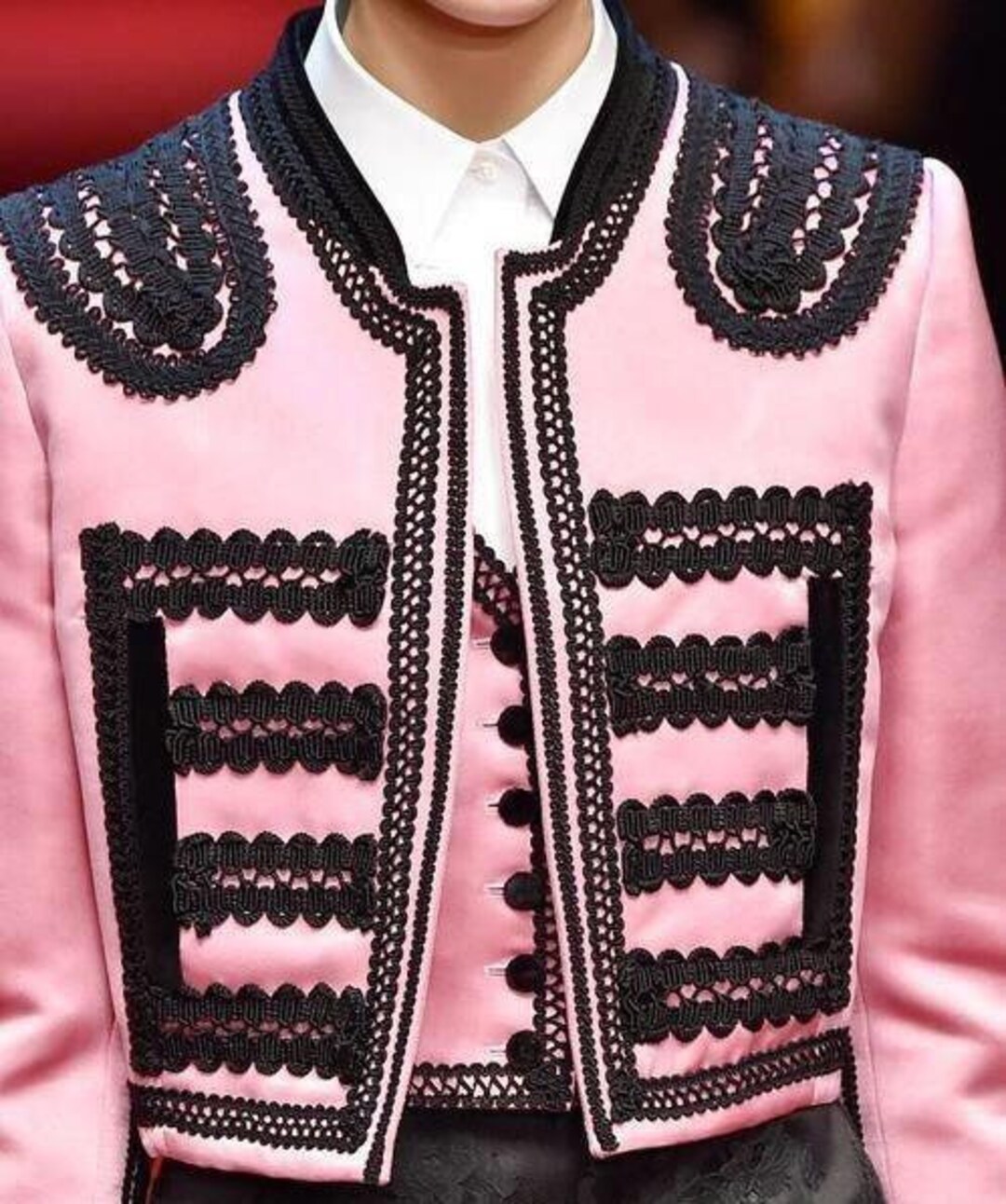 Women Pink Customized Matador Bolero Jacket Black Embroidered Bull ...