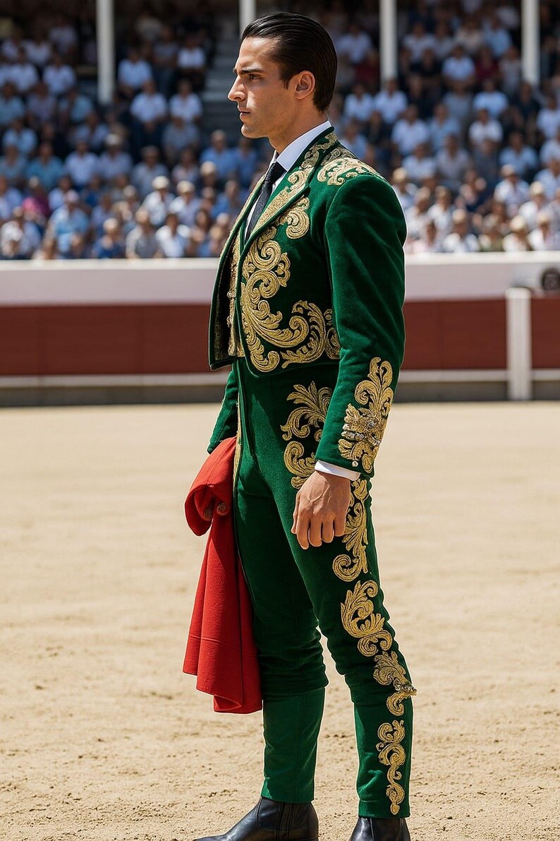 Men's Green Velvet Matador 3pc Golden Embroidered Bullfighting Spanish ...