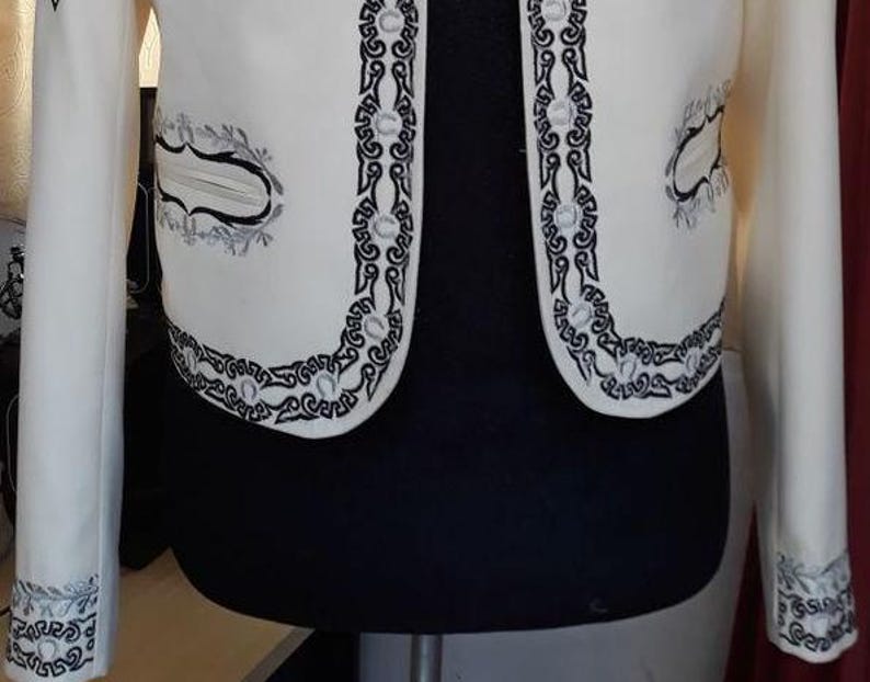 Men's Ivory Mariachi Bespoke Jacket Black Embroidered Charro Jacket ...