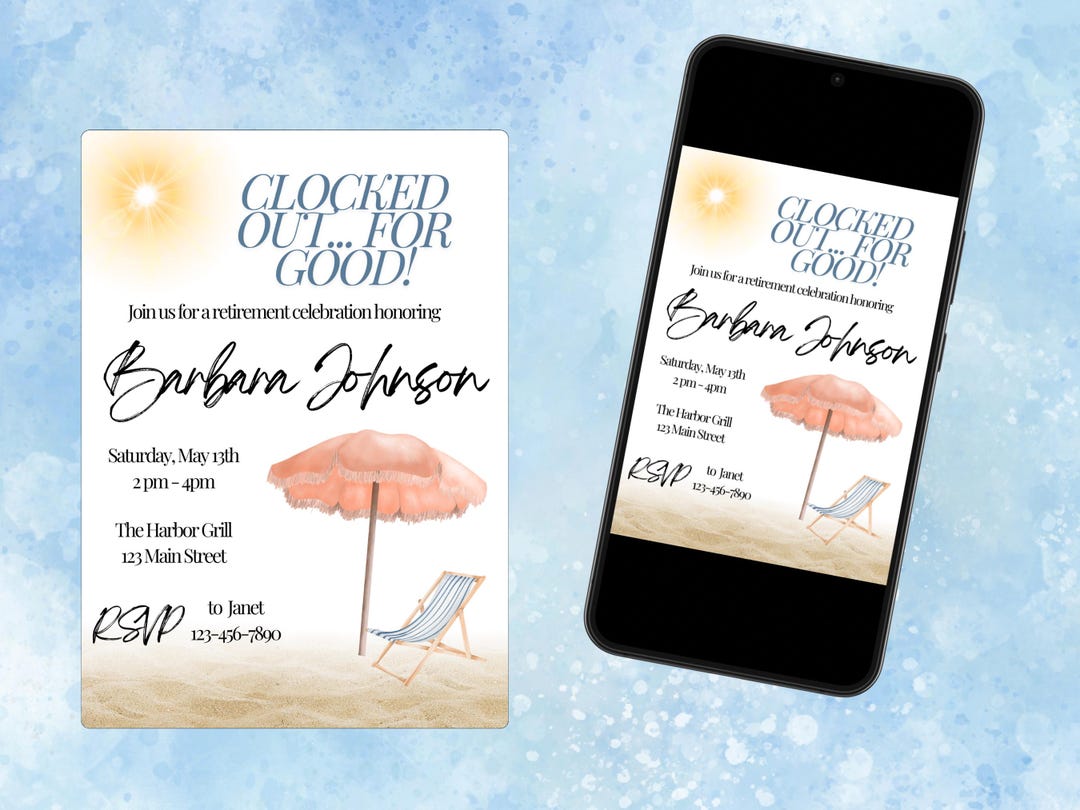 Beach Themed Retirement Party - Digital Invitation Template - Etsy