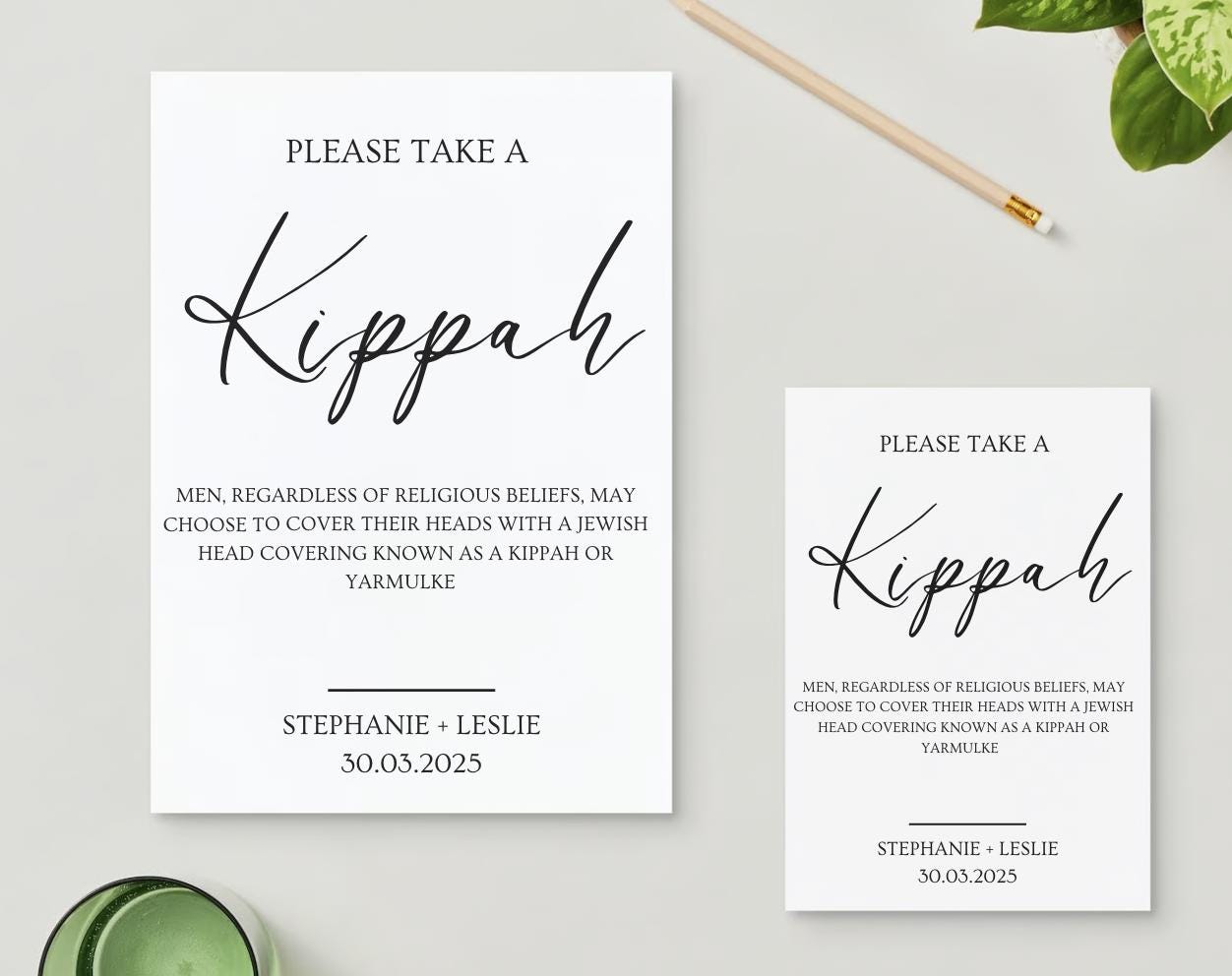 Editable Kippot Sign for Wedding, Bar Mitzvah, Yarmulke, Framed Jewish ...