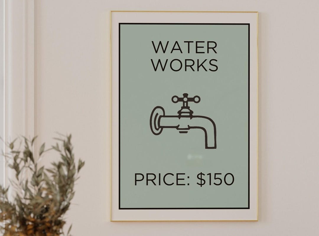 Retro Monopoly Inspired Water Works Wall Print Quirky Bathroom Wall Art ...