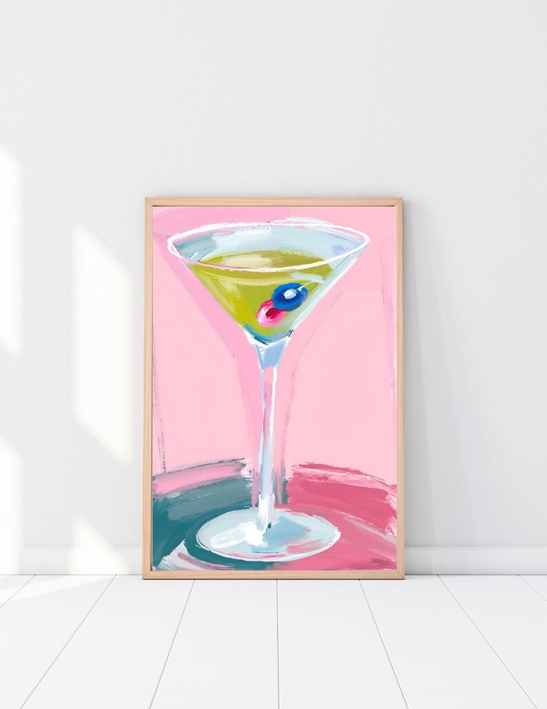 Martini Poster, Watercolor Print, Martini Wall Art, Martini Print Bar ...