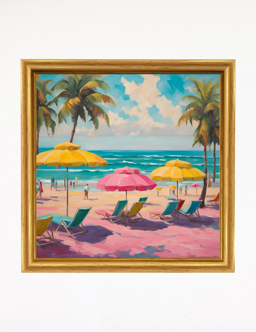 Seashore Art, Vibrant Beach Art, Beach Umbrella Print, Vintage Beach ...
