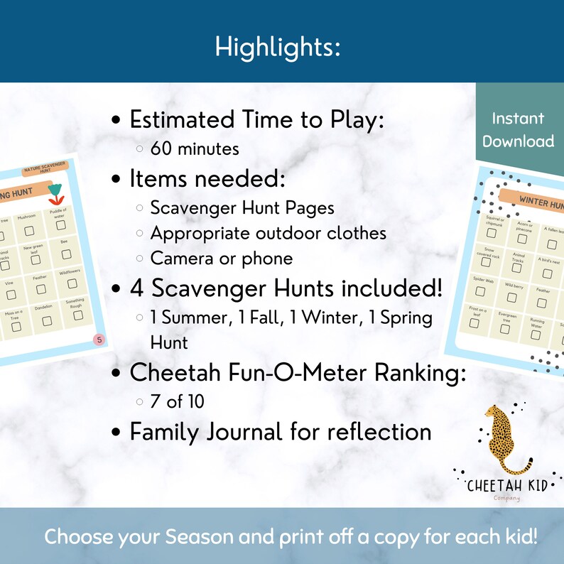 4 Nature Scavenger Hunt Printables for Kids Seasonal Nature Walk ...