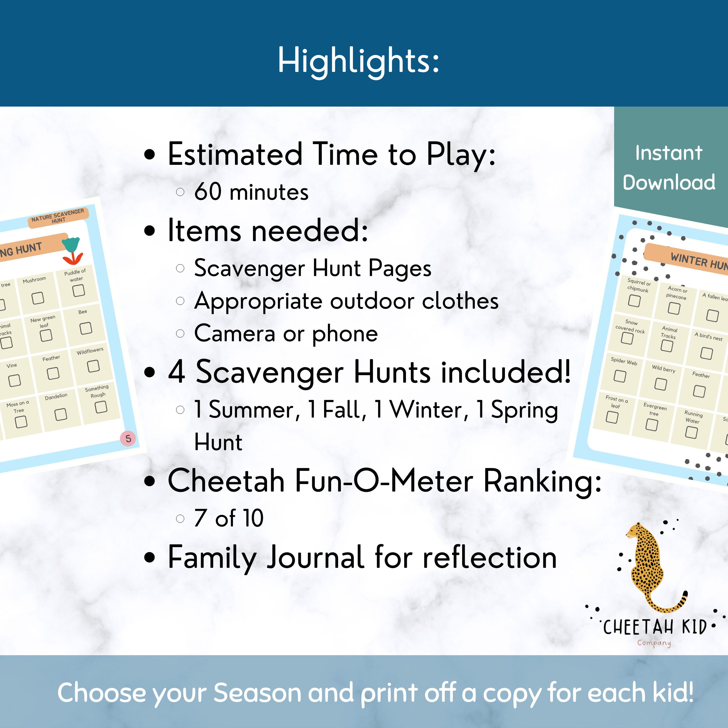 4 Nature Scavenger Hunt Printables for Kids Seasonal Nature Walk ...