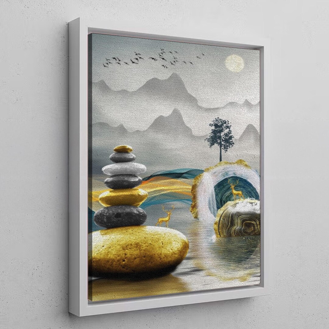 Abstract Balance With Golden Details Canvas Painting, Housewarming ...