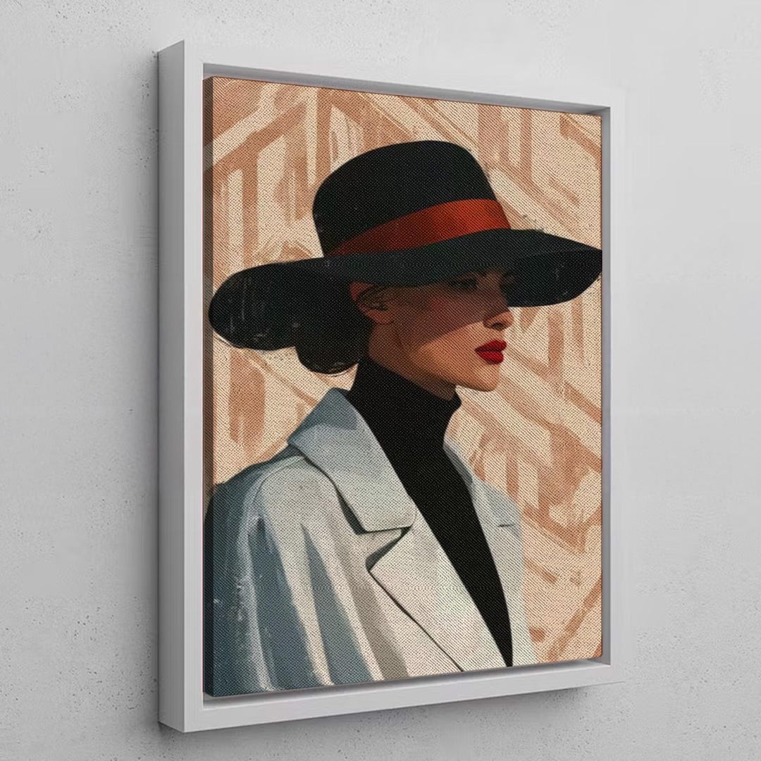 Beautiful Retro Woman Canvas Painting, Framed Portrait Canvas Wall ...