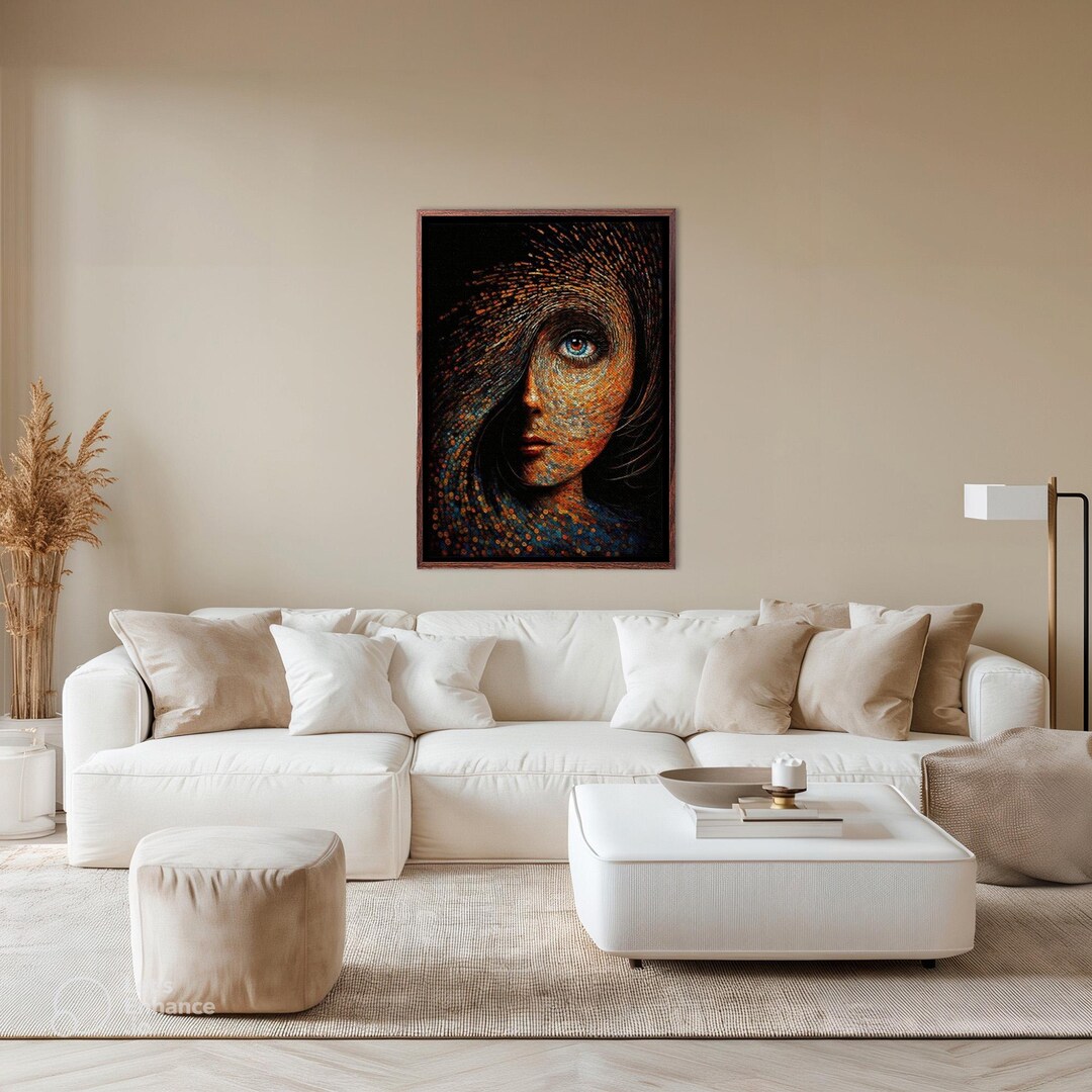 Abstract Woman With Blue Eyes Painting, Surreal Modern Wall Decor ...