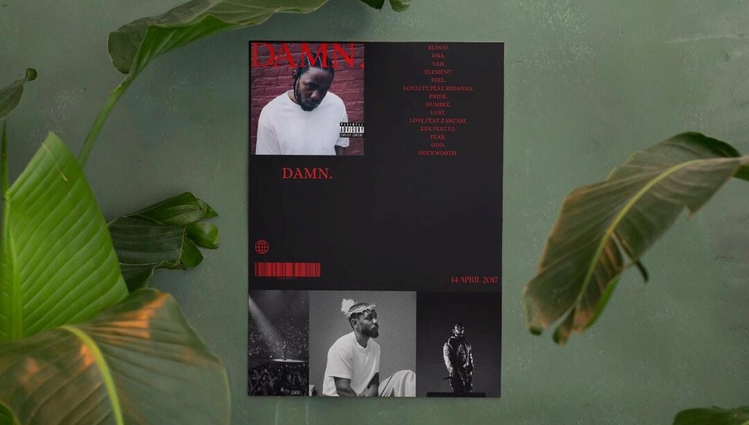 Kendrick Lamar Damn Album Poster, Tracklist Poster, A3 Poster, A4 ...