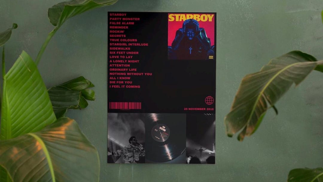 The Weeknd Starboy Album Poster, Tracklist Poster, A3 Poster, A4 Poster ...