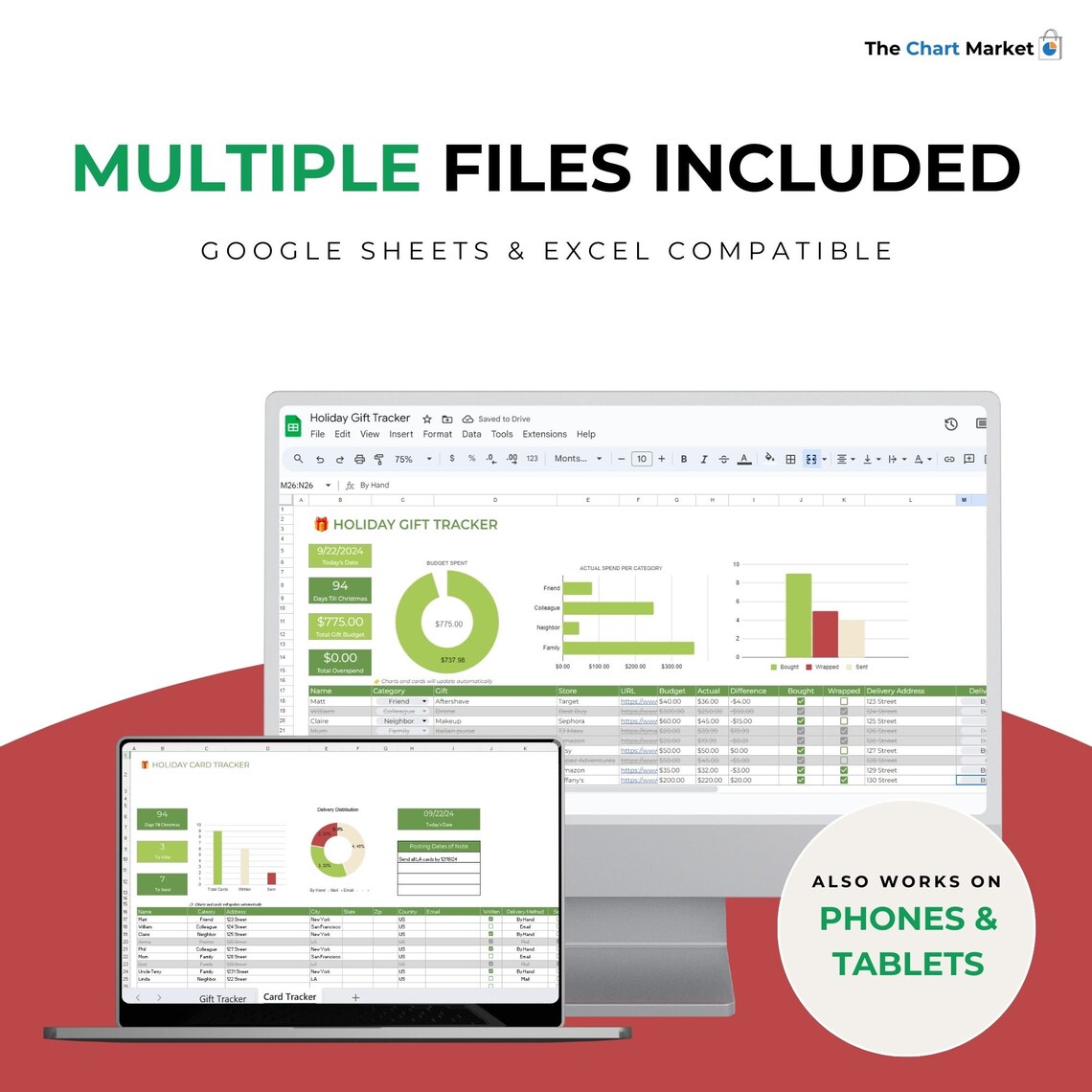 Christmas Gift Tracker Google Sheets, Holiday Card Planner Excel ...