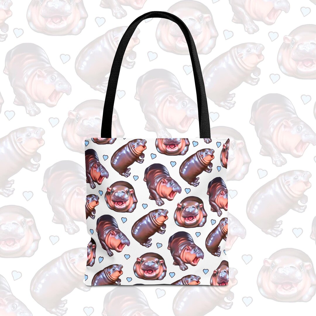 Cute Baby Hippo Moo Deng Tote Bag Designed by Artist Customizable ...