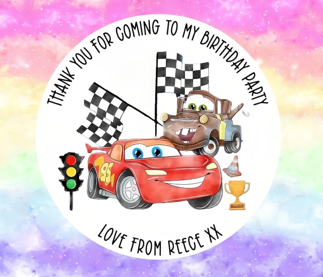 24 Personalised Cars Lightning Mcqueen - Party/ Birthday Stickers ...