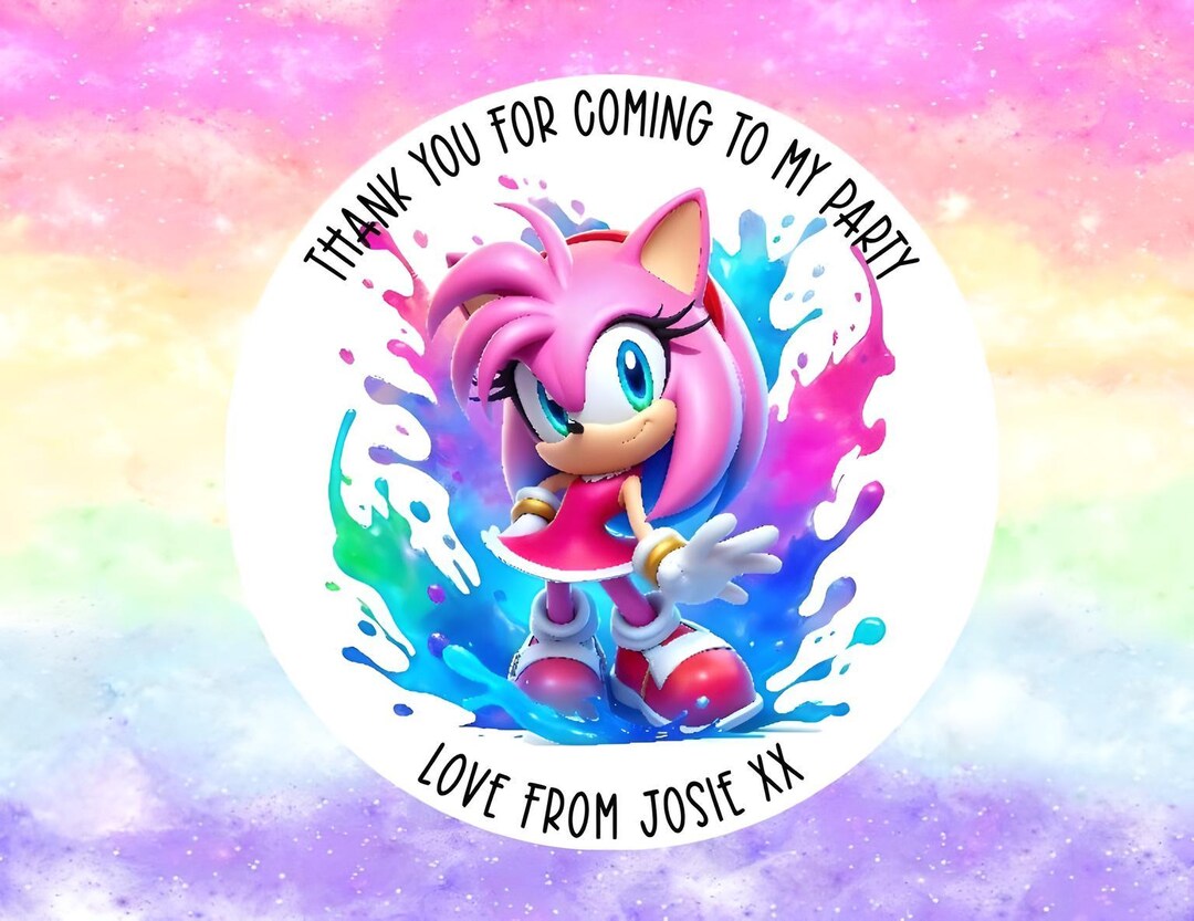 24 Personalised Amy Rose - Sonic - Party/ Birthday Stickers / Sweet ...