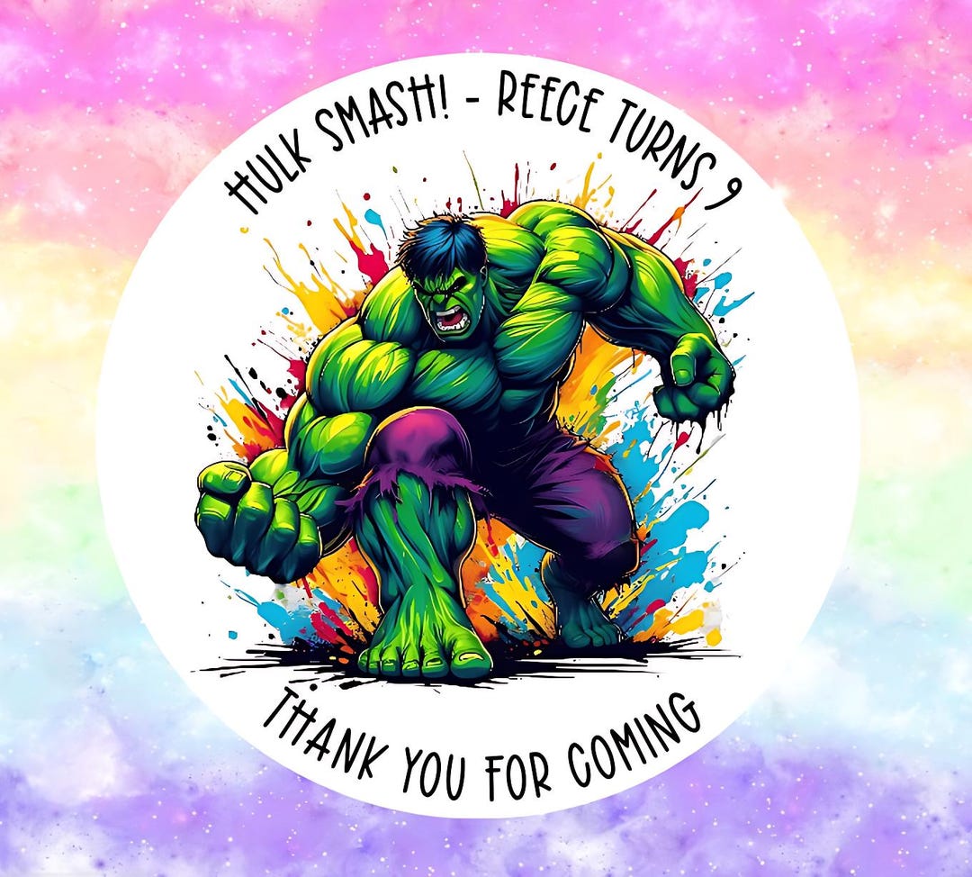 24 Personalised the Incredible Hulk | Hulk - Party/ Birthday Stickers ...