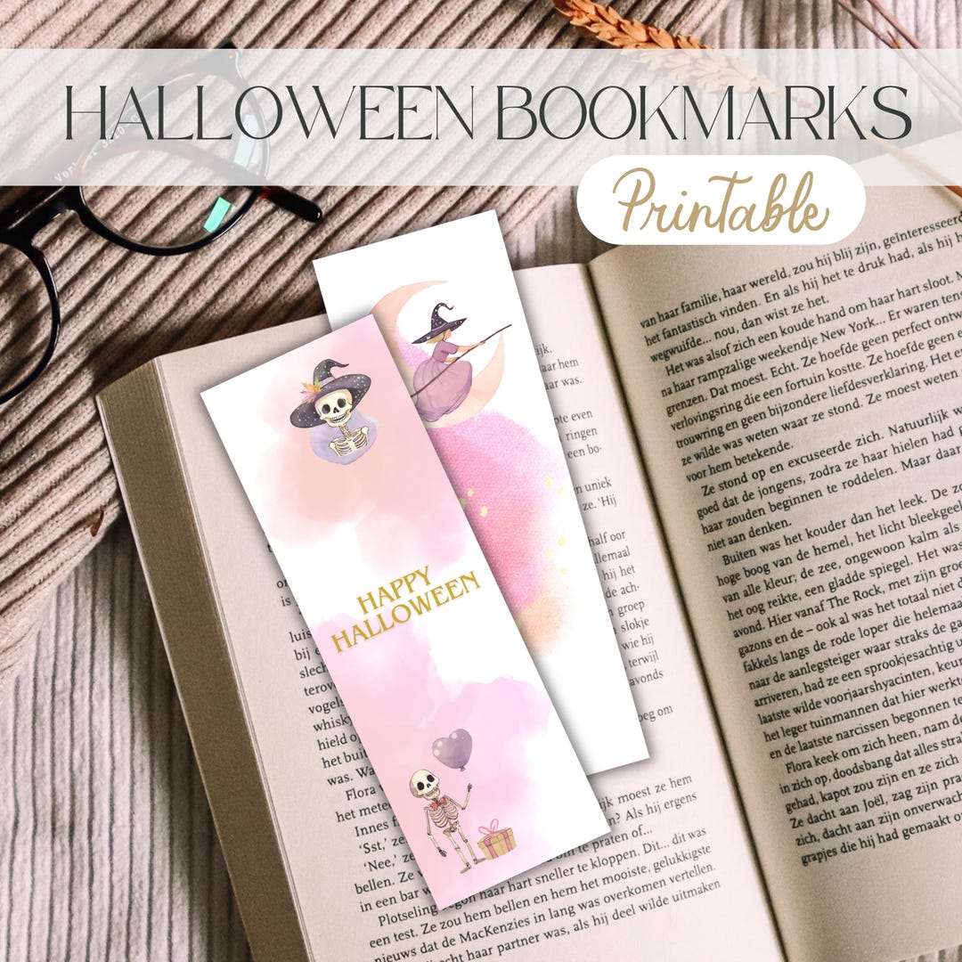 Printable Cute Halloween Bookmarks Pink Halloween Bookmark Designs ...