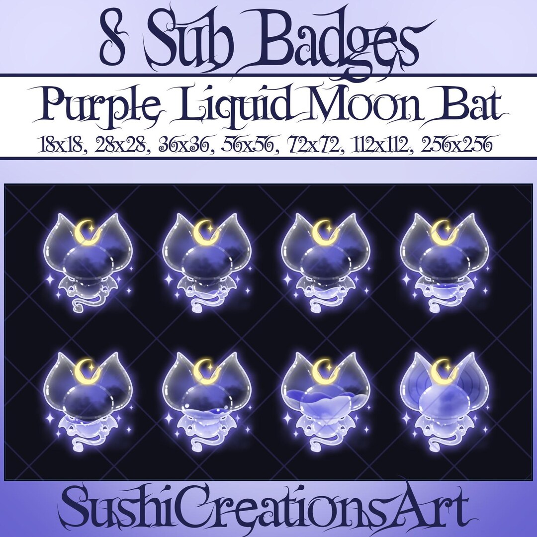 8 Cute Purple Liquid Moon Bat Sub Badges Goals, Halloween Vampire Bat ...