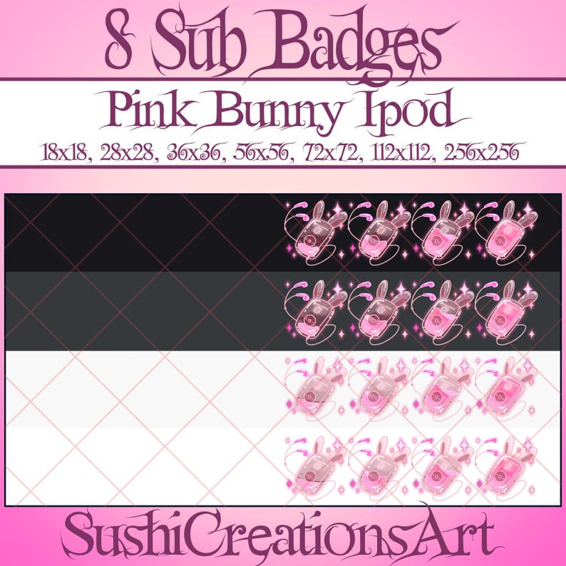 8 Pink Liquid Rabbit Ipod Sub Badges, Easter Bunny Music Player Bit ...