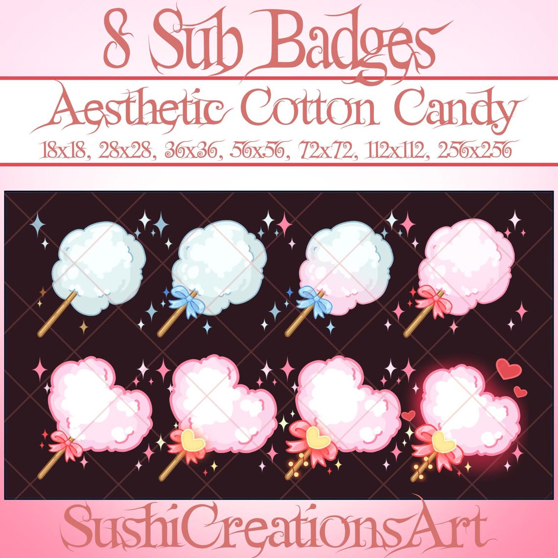 8 Aesthetic Cotton Candy Sub Badges Goals, Sugar Heart Lolly Candy Bit ...