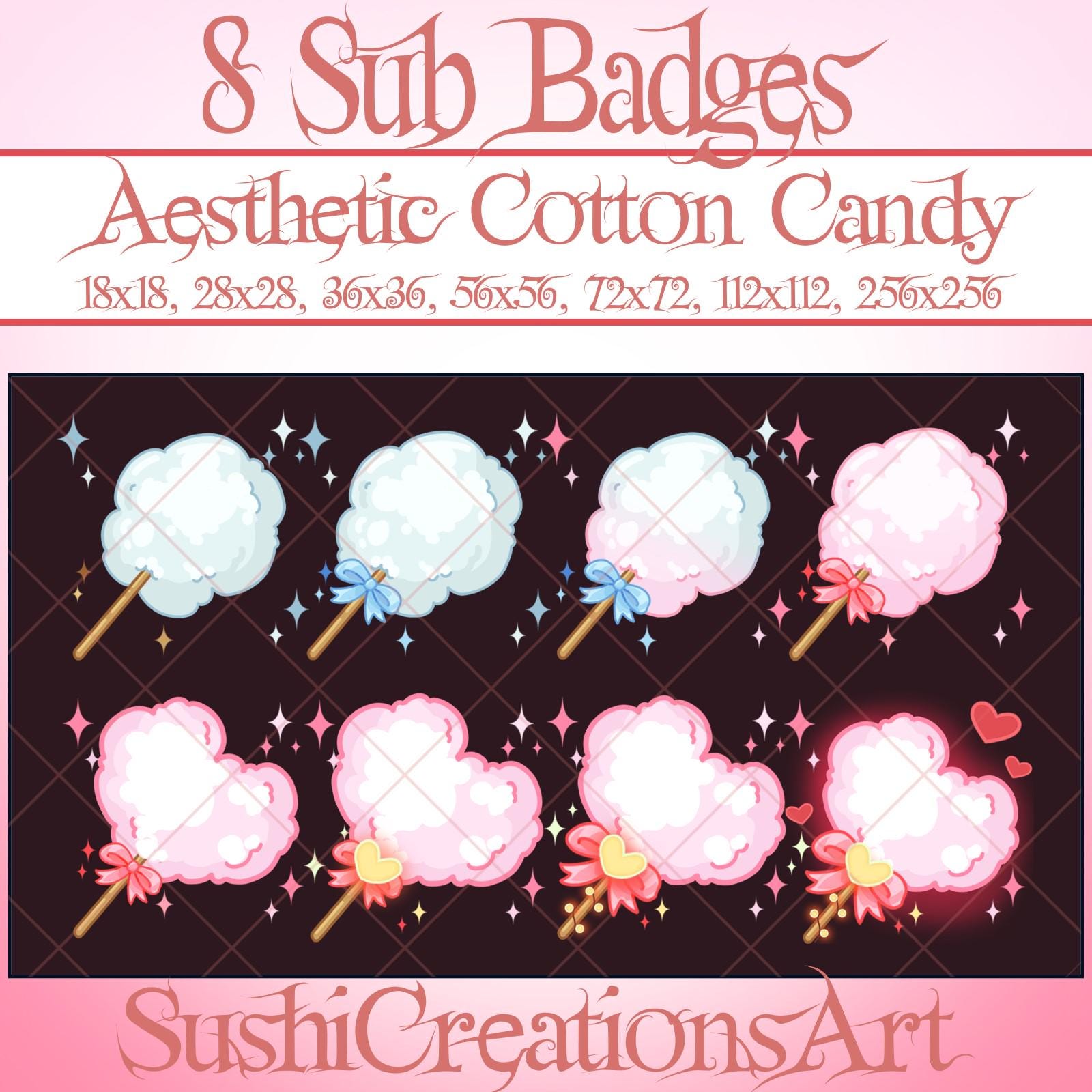 8 Aesthetic Cotton Candy Sub Badges Goals, Sugar Heart Lolly Candy Bit ...