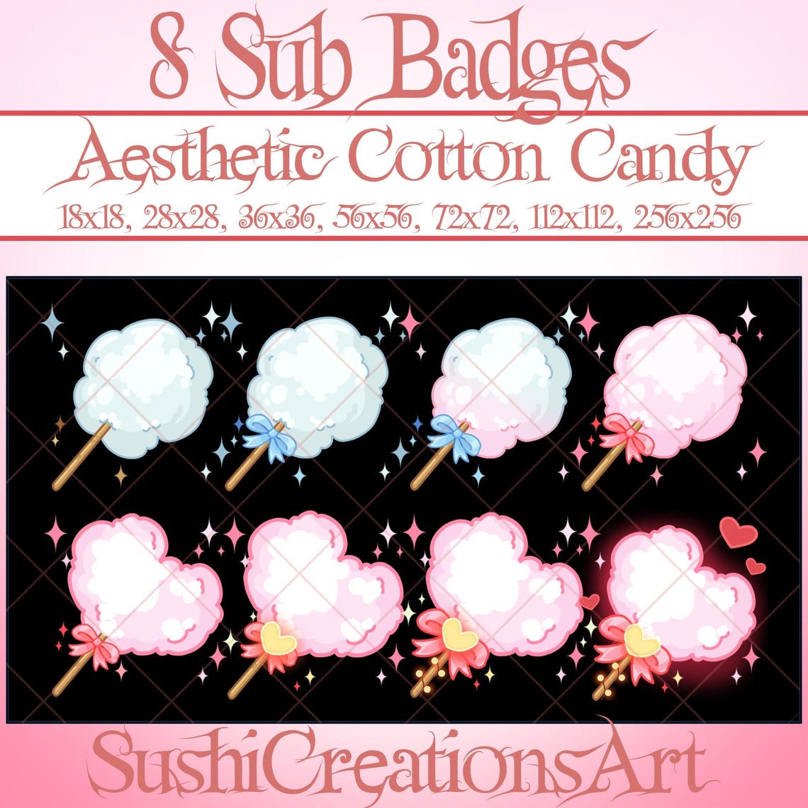 8 Aesthetic Cotton Candy Sub Badges Goals, Sugar Heart Lolly Candy Bit ...