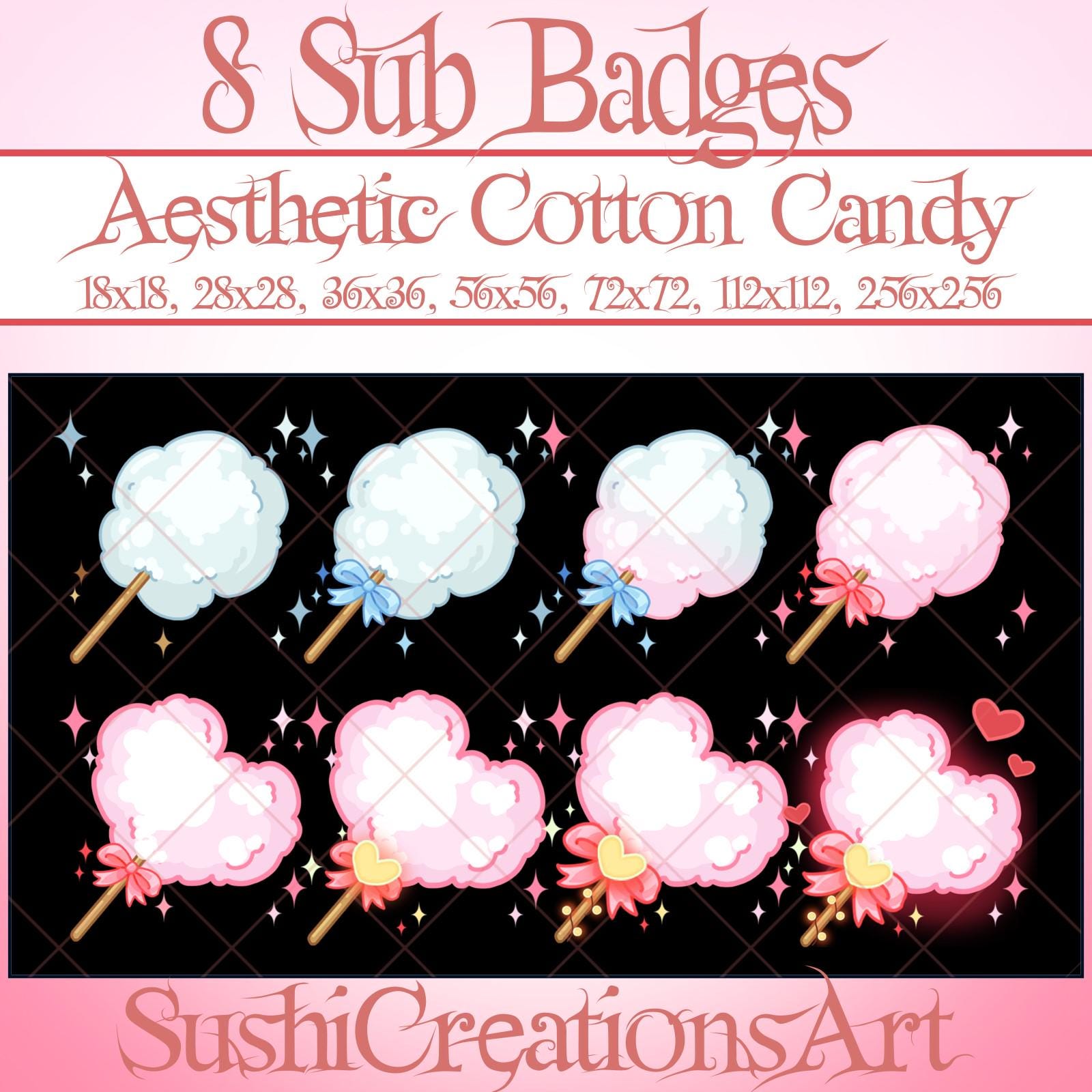 8 Aesthetic Cotton Candy Sub Badges Goals, Sugar Heart Lolly Candy Bit ...