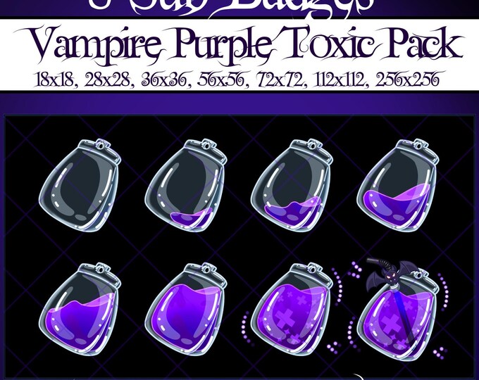 8 Purple Vampire Blood Potion Twitch Sub Badges, Gothic Blood Pack Bit ...