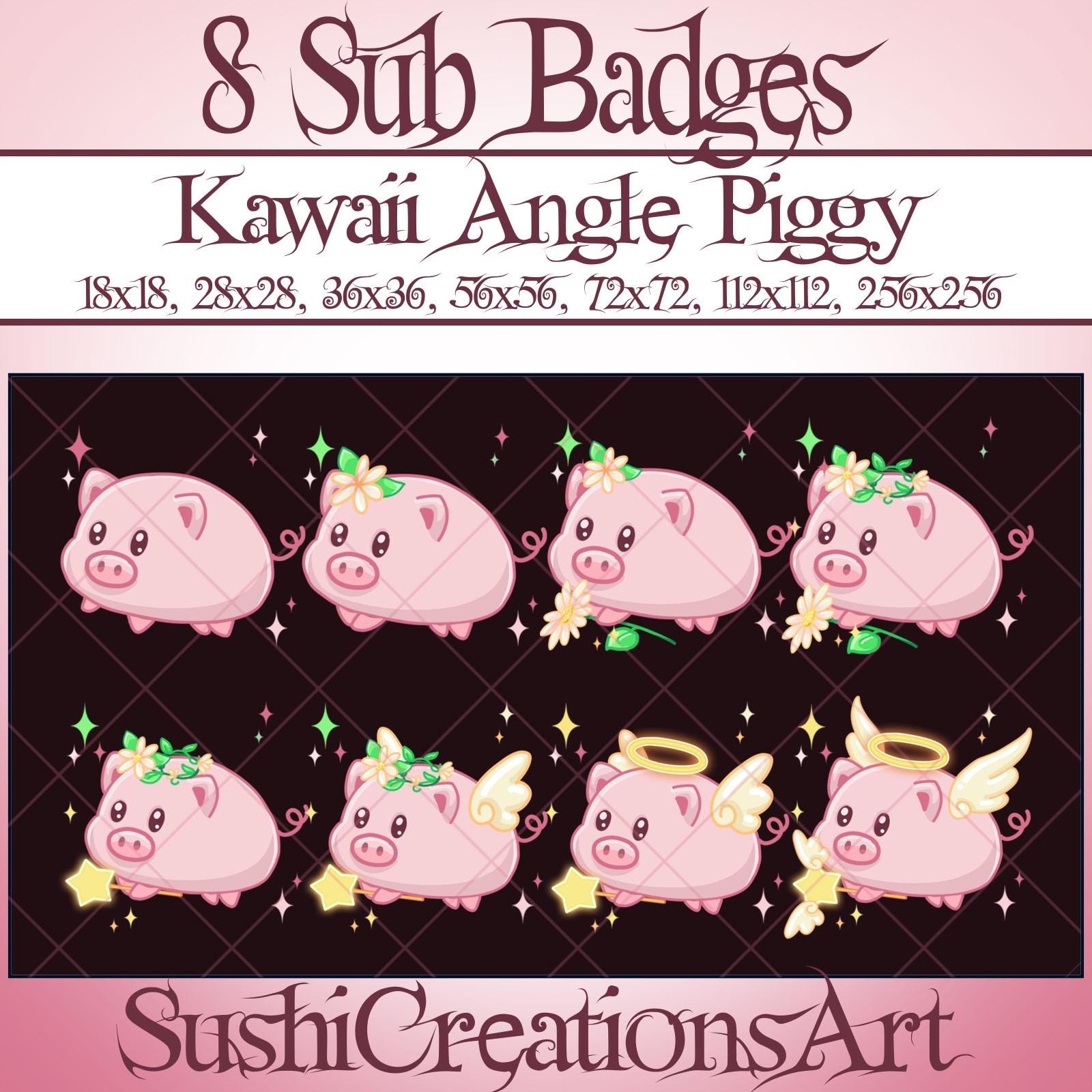8 Kawaii Angle Pig Sub Bit Badges, Sparkles Shining Piggy Twitch ...