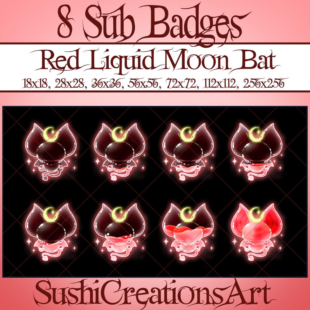 Cute Red Blood Liquid Moon Bat Sub Badges Goals, Halloween Vampire Bat ...