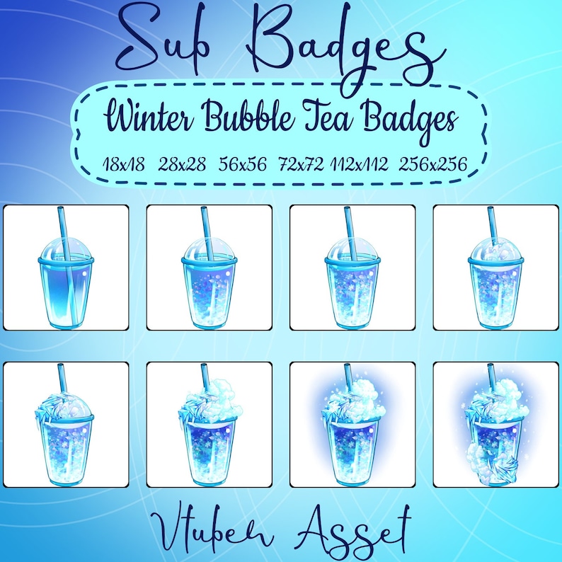 8 Blue Winter Bubble Milk Tea Sub Badges, Snowflakes Boba Tea Bit ...